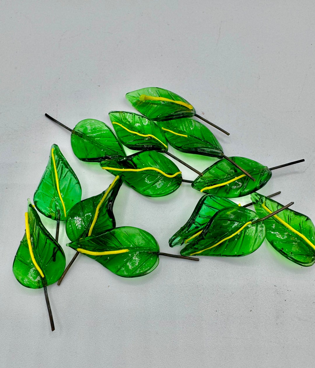 15 Pcs~handmade Glass Leaf Pins- Glass Beads~diy Jewelry/art Supplies ...