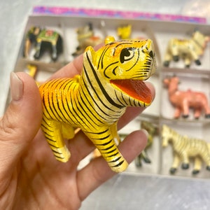 Set of 12- Wooden Animal Figurines- Hand Carved & Painted Animals ...