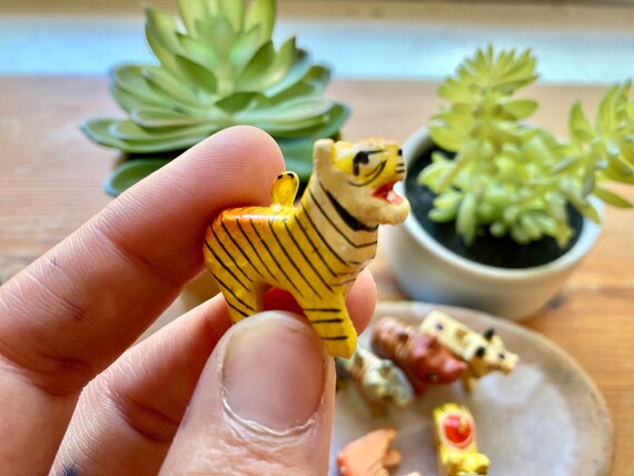 Set of 12 Small Wooden Animal Figurines Hand carved & | Etsy