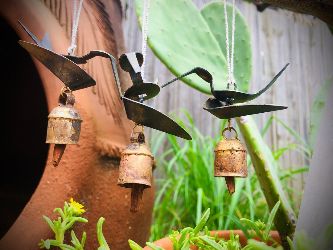 Set of 3~ Mini Rustic Bird Bells~ Sculptural Metal Bell Ornaments for ...