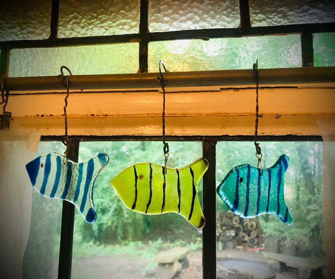 Set of 3 Fused Glass Fish Ornaments Handmade Glass Suncatcher Ornaments ...