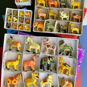 Set of 12- Wooden Animal Figurines- Hand Carved & Painted Animals ...