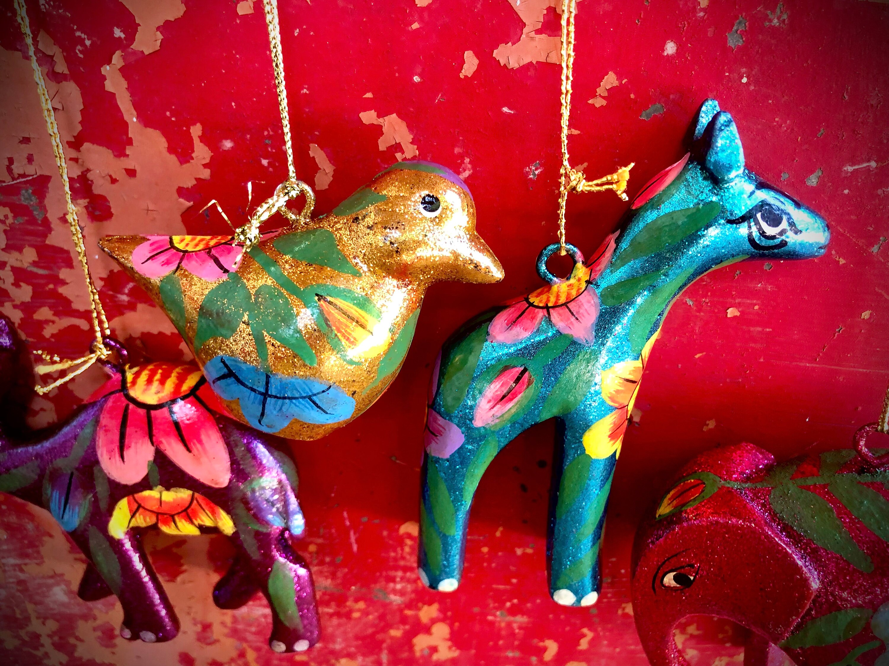 Boho Animal Ornaments~ Sparkly Metallic Flower-embellished Animal ...
