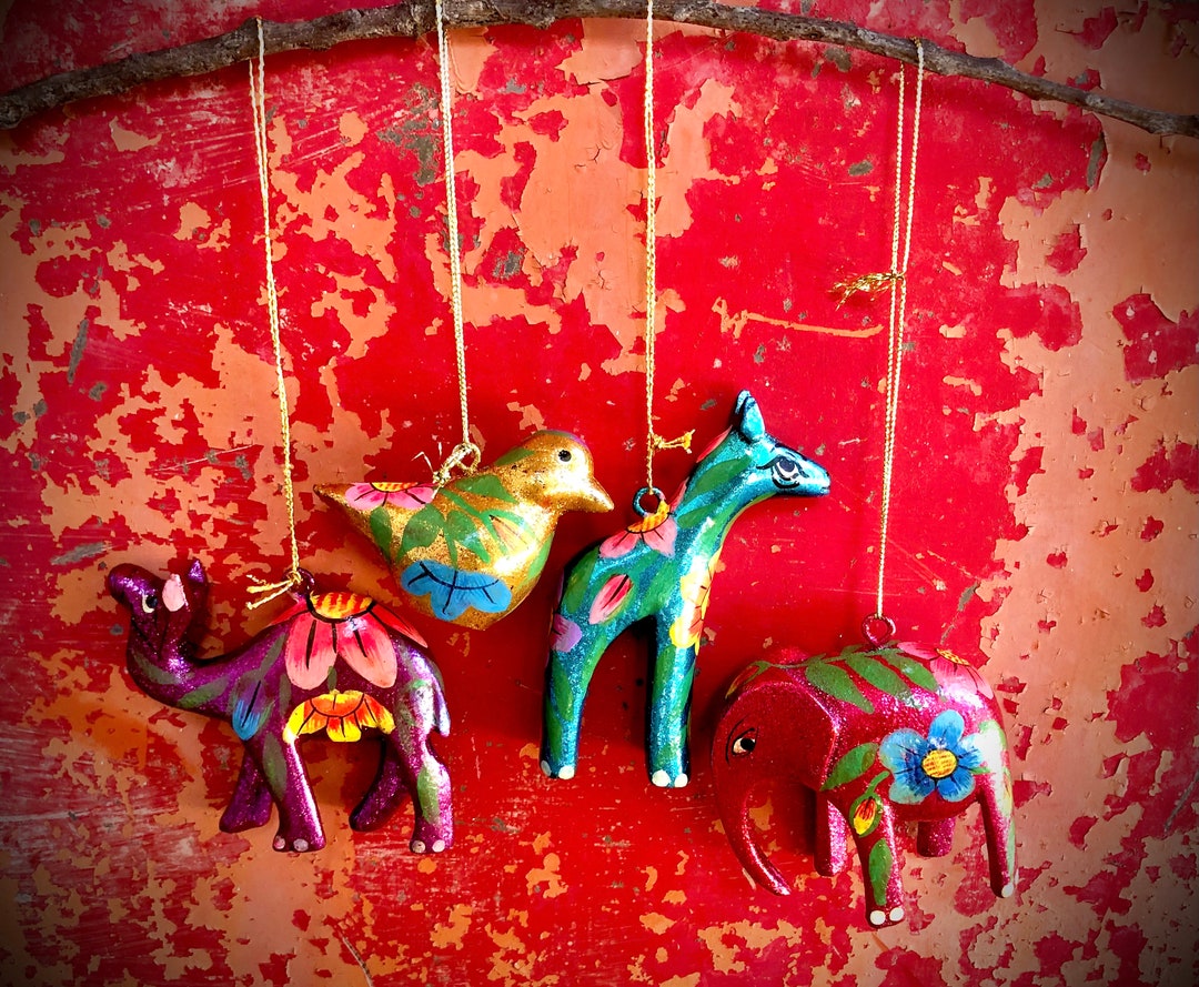 Boho Animal Ornaments~ Sparkly Metallic Flower-embellished Animal ...