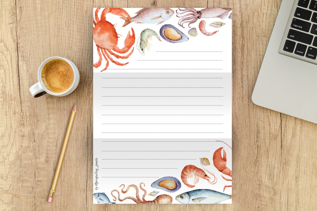 Seafood A5 Printable Letter Paper - Etsy