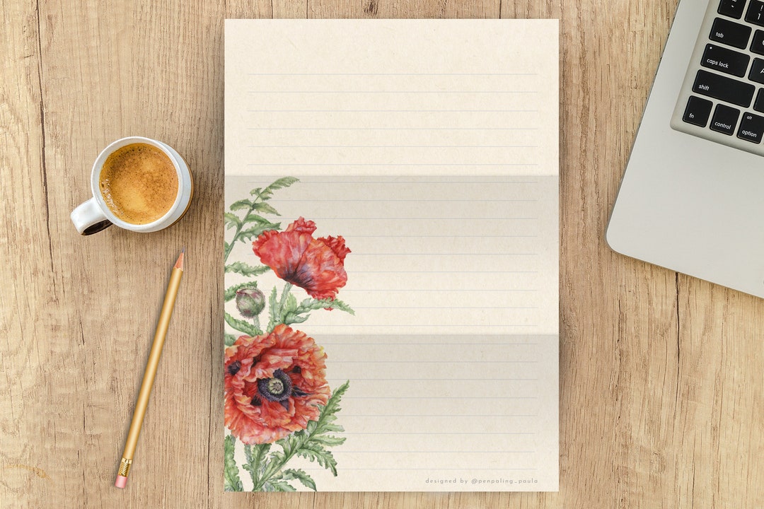 Poppies Letter Set Printable Letter Paper Envelope - Etsy