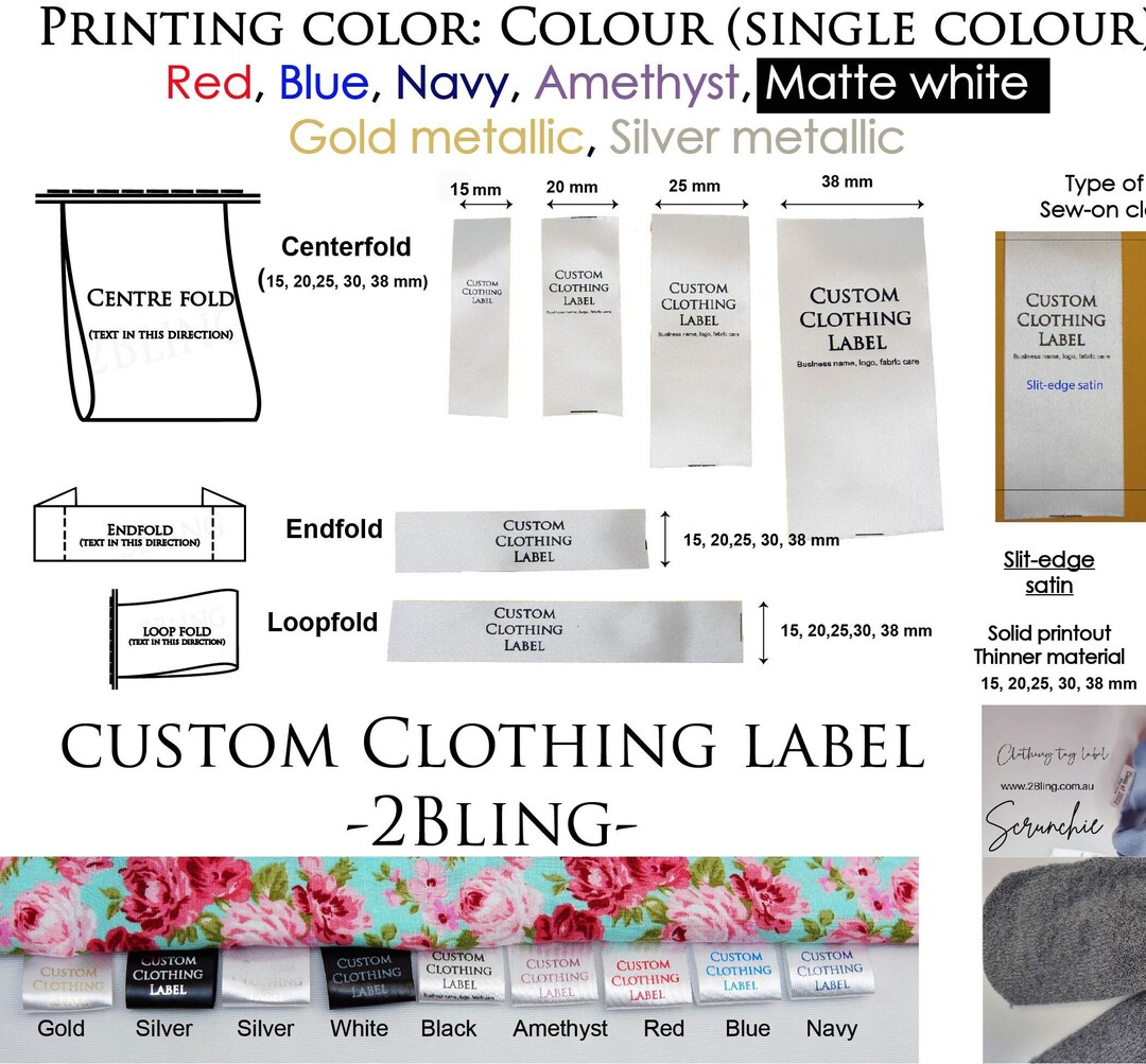 100 Labels Personalised Custom Colour Print Satin Sew on Clothing Label ...