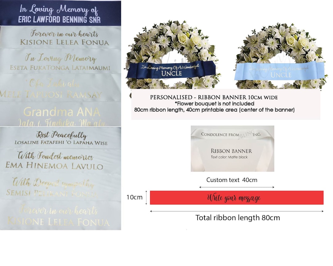 Personalised Custom Text FUNERAL RIBBON in Loving Memory Sash Ribbon ...