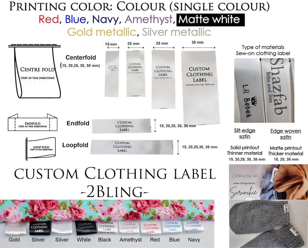 100 Labels Personalised Custom Colour Print Satin Sew on Clothing Label ...