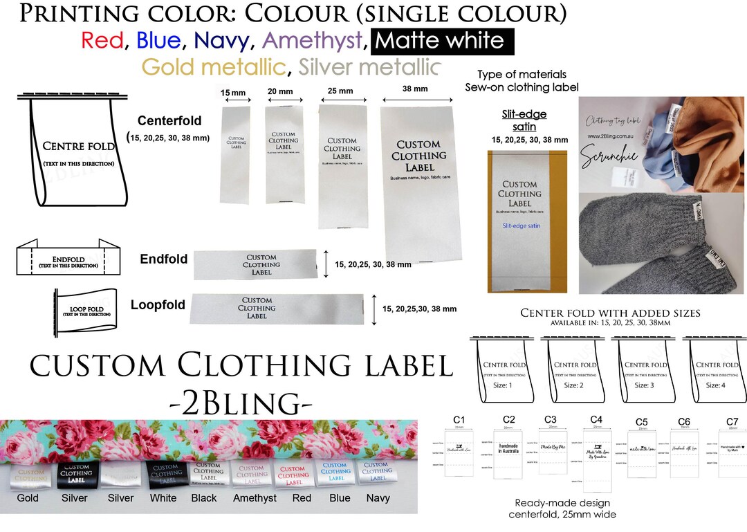 100 Labels Personalised Custom Colour Print Satin Slit-edge Sew on ...