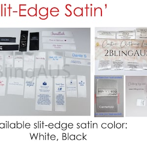 100 Labels Personalised Custom Colour Print Satin Slit-edge Sew on ...
