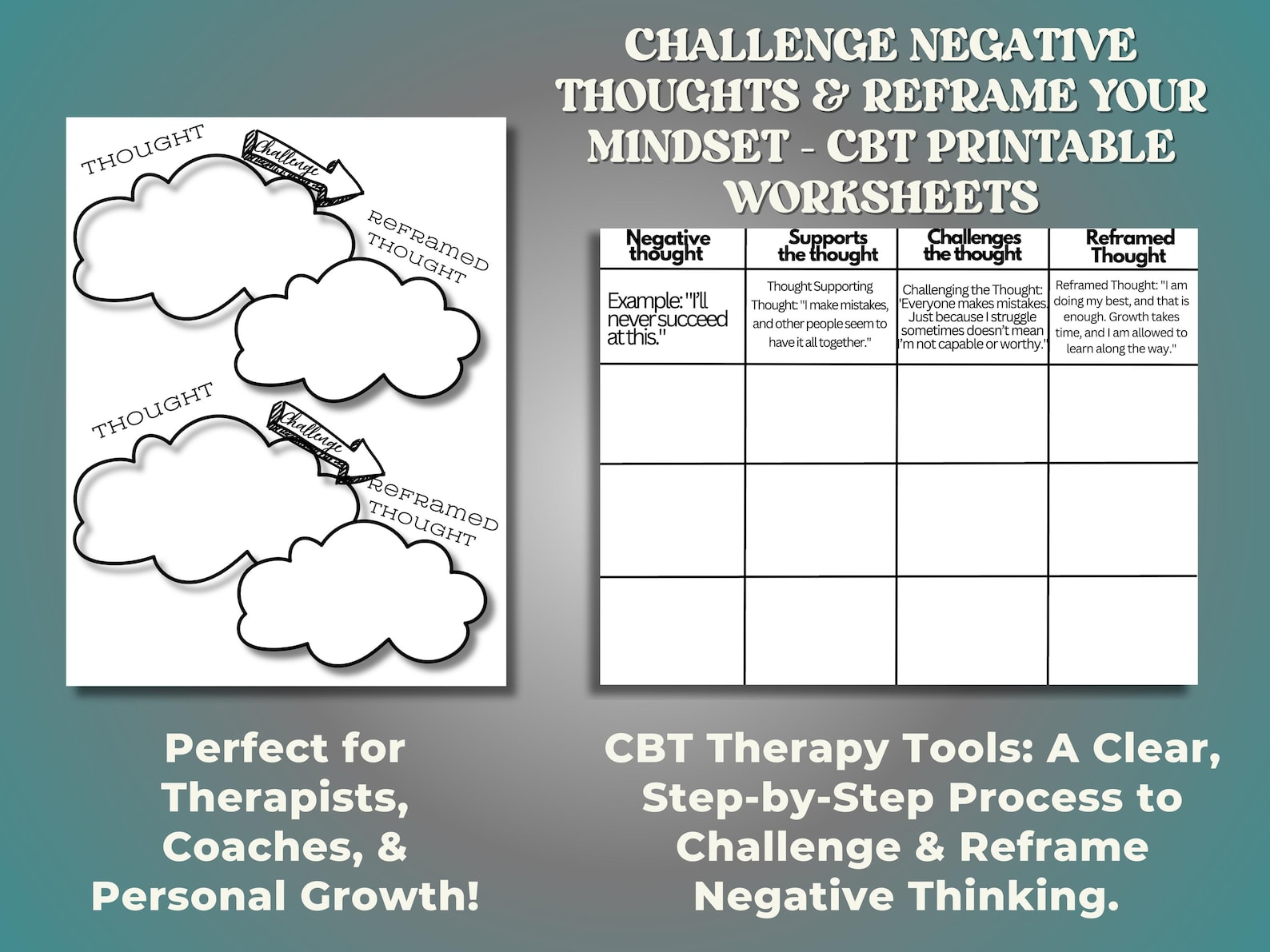 CBT & Mindfulness Printables: Thought Reframing Worksheets (digital ...