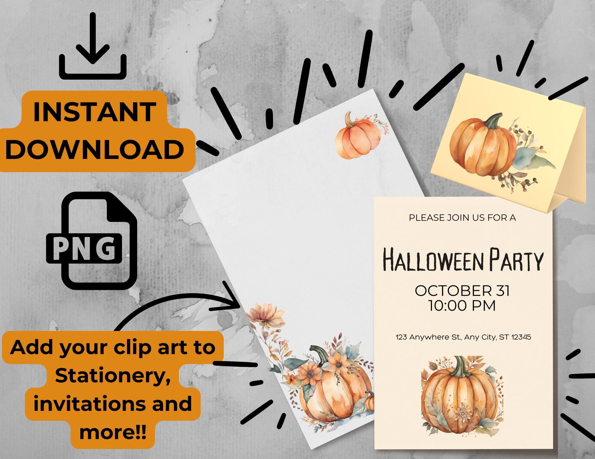 Boho Pumpkin Clipart,watercolor Fall Art, Cute Autumn Designs,digital ...