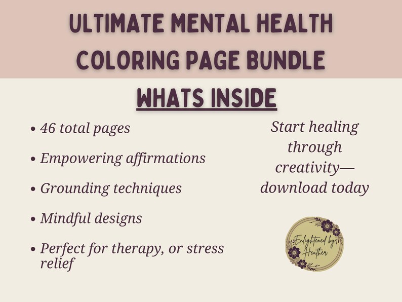 Mental Health Coloring Pages, Therapeutic Printable Art for Adults ...