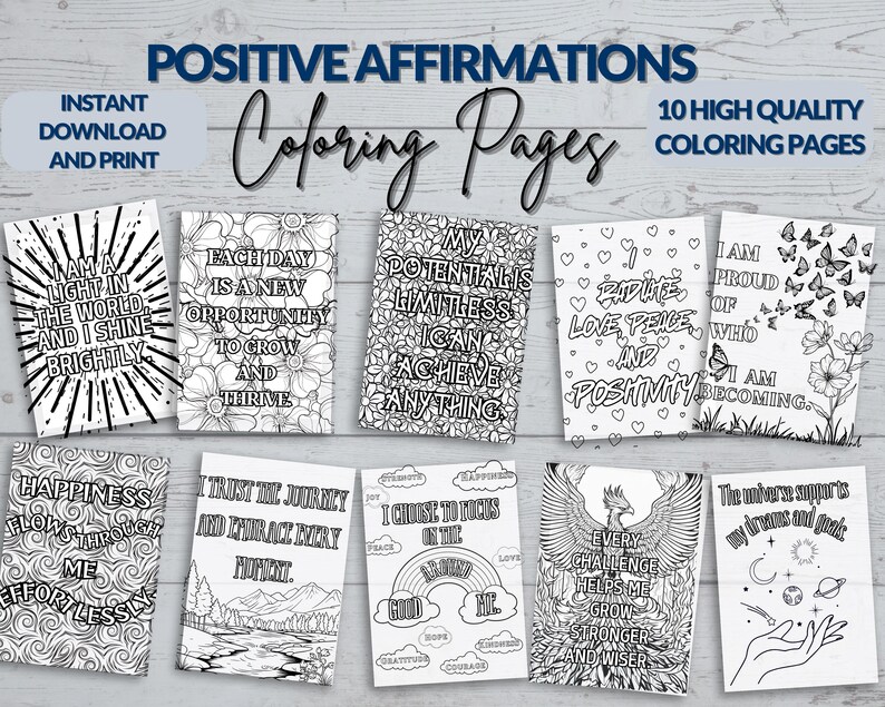 Coloring Pages for Adults - Positive Quotes - Mindfulness Art - Digital ...