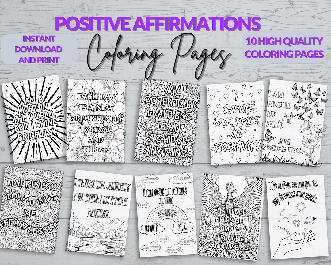 Positive Affirmations Coloring Pages: Mindfulness Designs (PDF) - Etsy