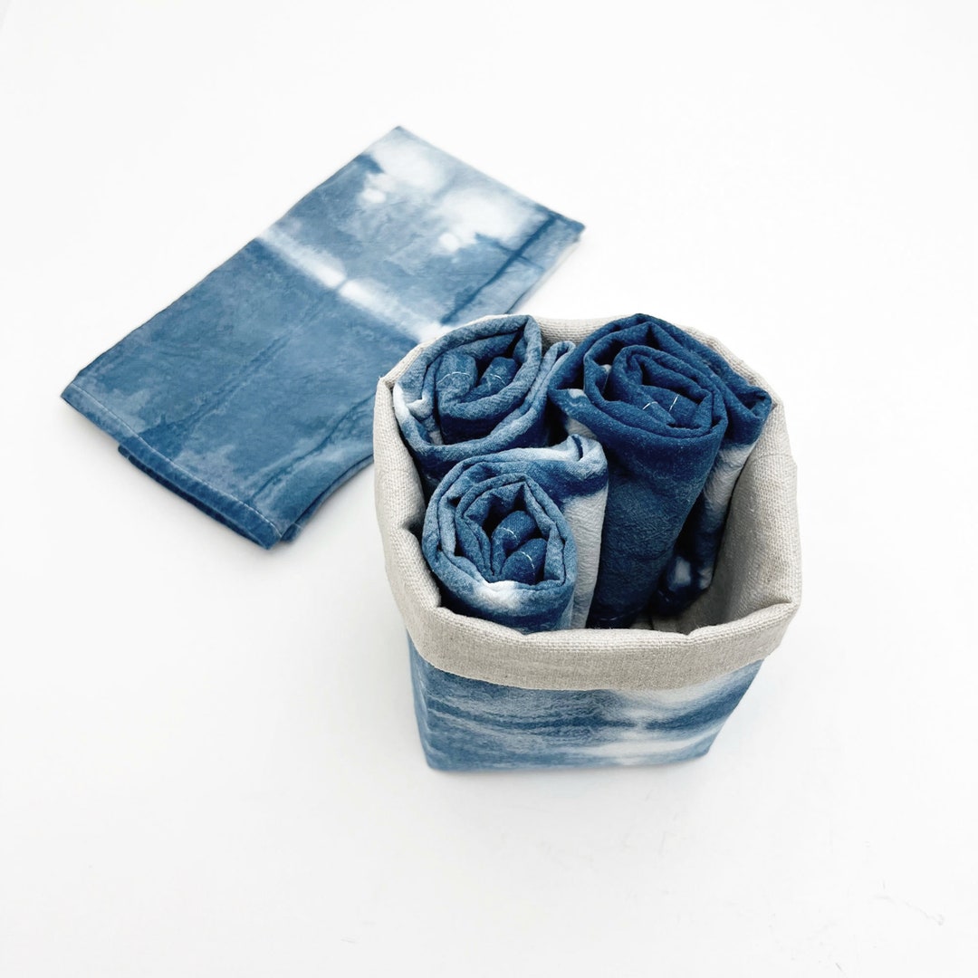 Indigo Blue Shibori Dinner Napkins - With Matching Storage Basket ...