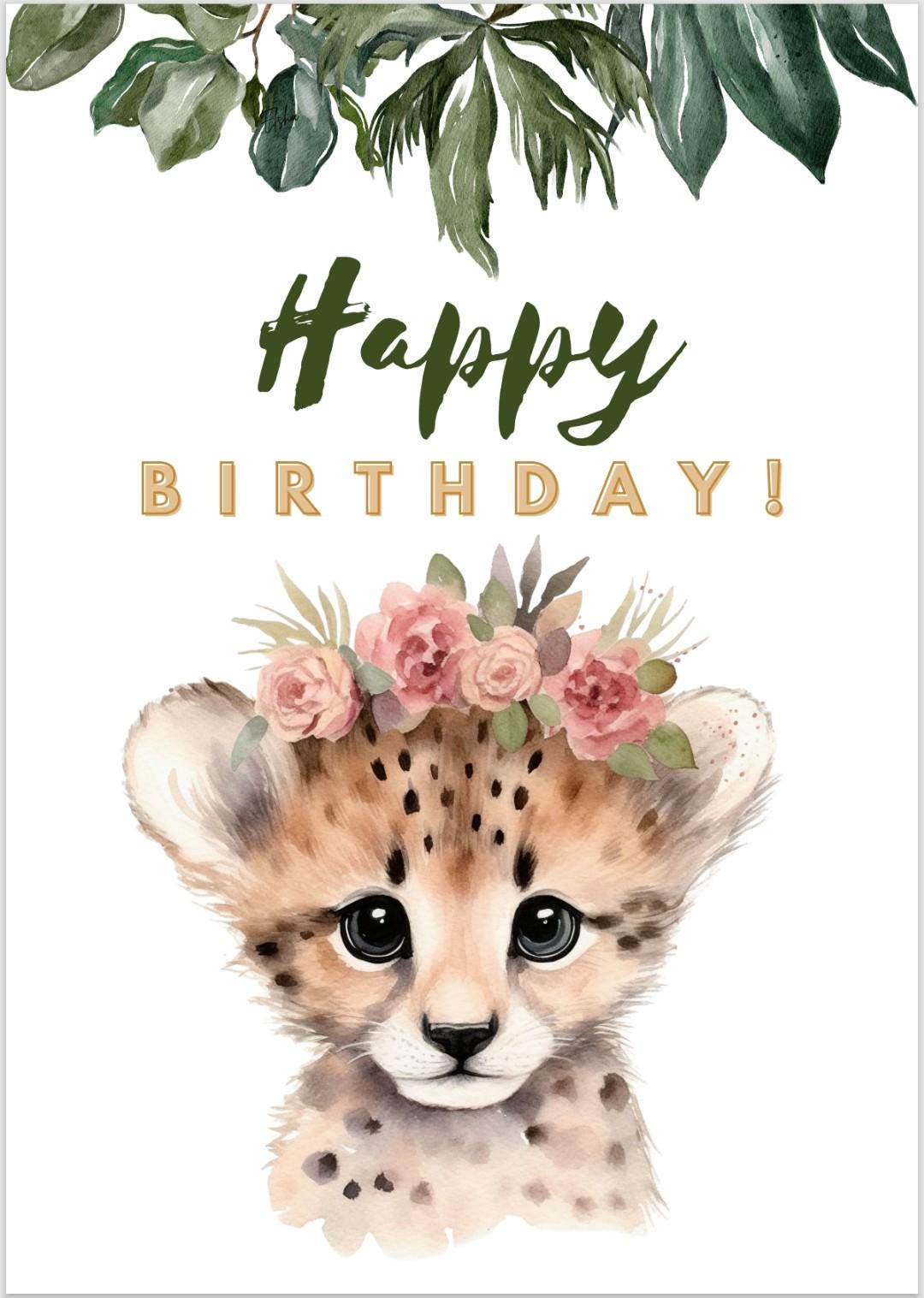 Cheetah - Happy Birthday PDF Card - Etsy