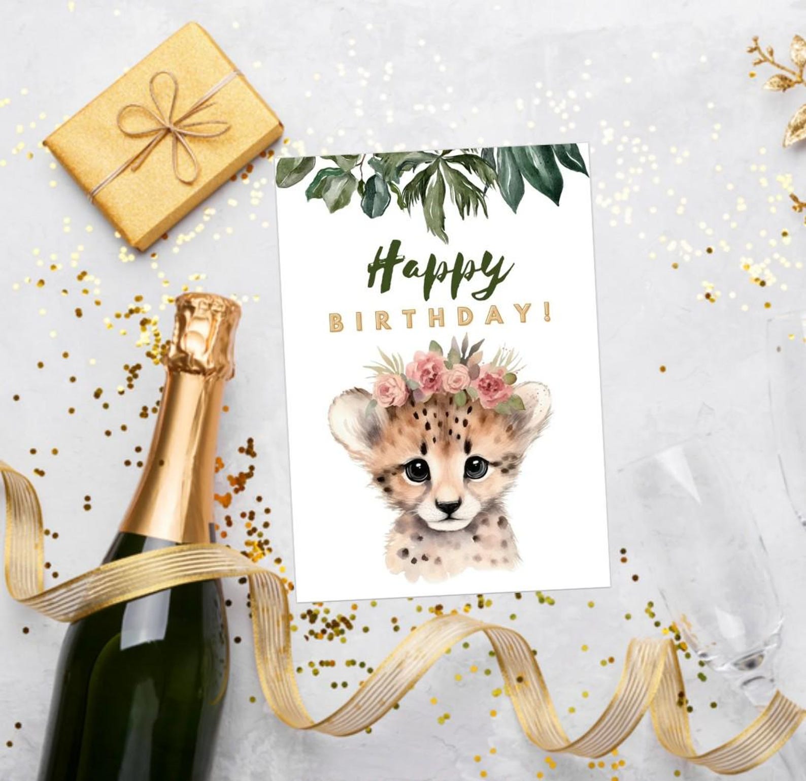 Cheetah - Happy Birthday PDF Card - Etsy