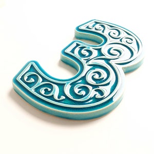 Ceramic House Number 3, Turquoise - Etsy