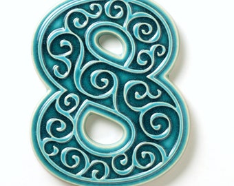 Ceramic house number 2 turquoise | Etsy