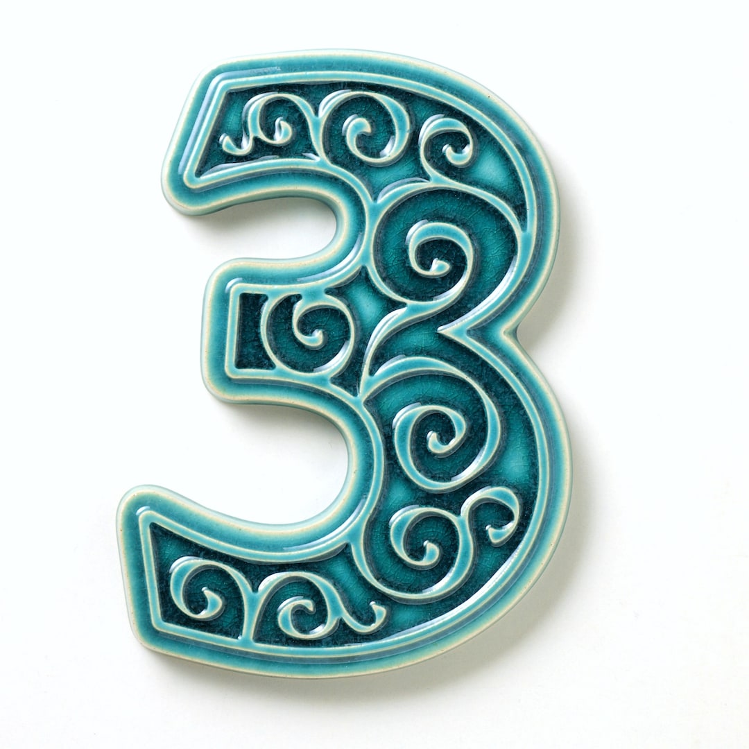 Ceramic House Number 3 Turquoise - Etsy