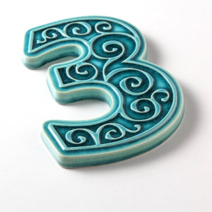 Ceramic House Number 3 Turquoise - Etsy