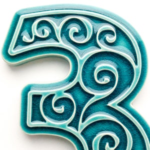 Ceramic House Number 3, Turquoise - Etsy