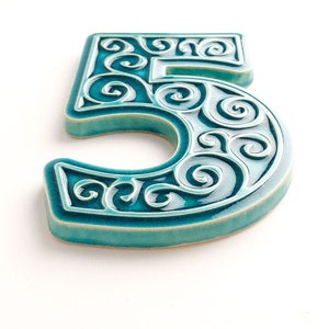 Ceramic House Number 5, Turquoise - Etsy