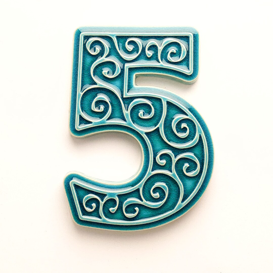 Ceramic House Number 5, Turquoise - Etsy