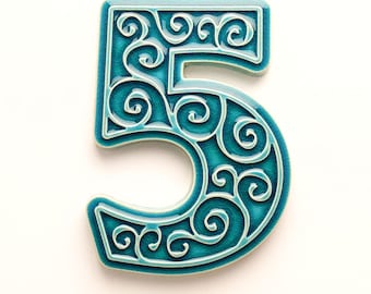Ceramic House Number 4, Turquoise - Etsy