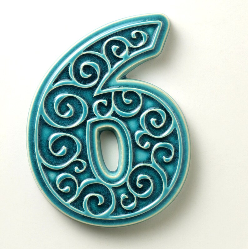 Ceramic House Number 6 Turquoise - Etsy UK