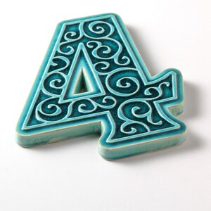 Ceramic House Number 4 Turquoise - Etsy