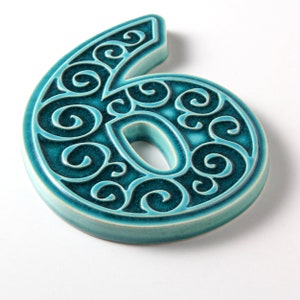 Ceramic House Number 6, Turquoise - Etsy