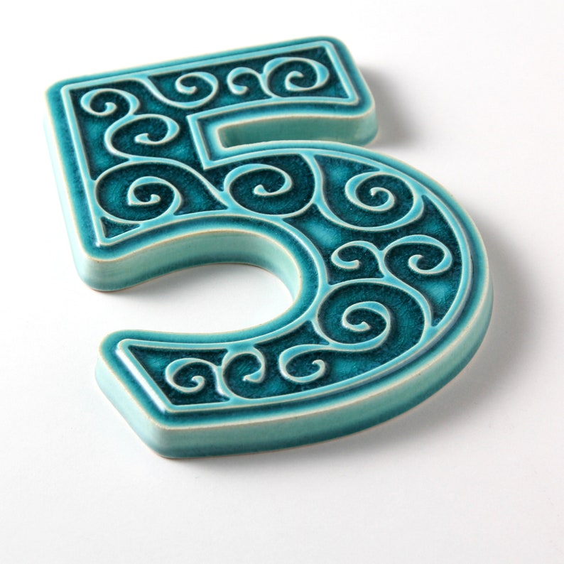 Ceramic House Number 5 Turquoise | Etsy