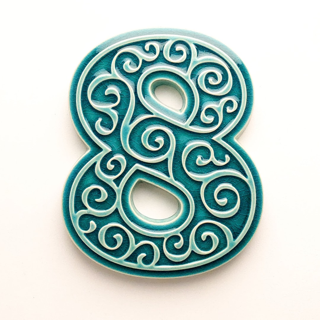 Ceramic House Number 8, Turquoise - Etsy