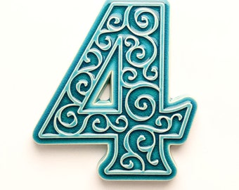Ceramic House Number 5, Turquoise - Etsy