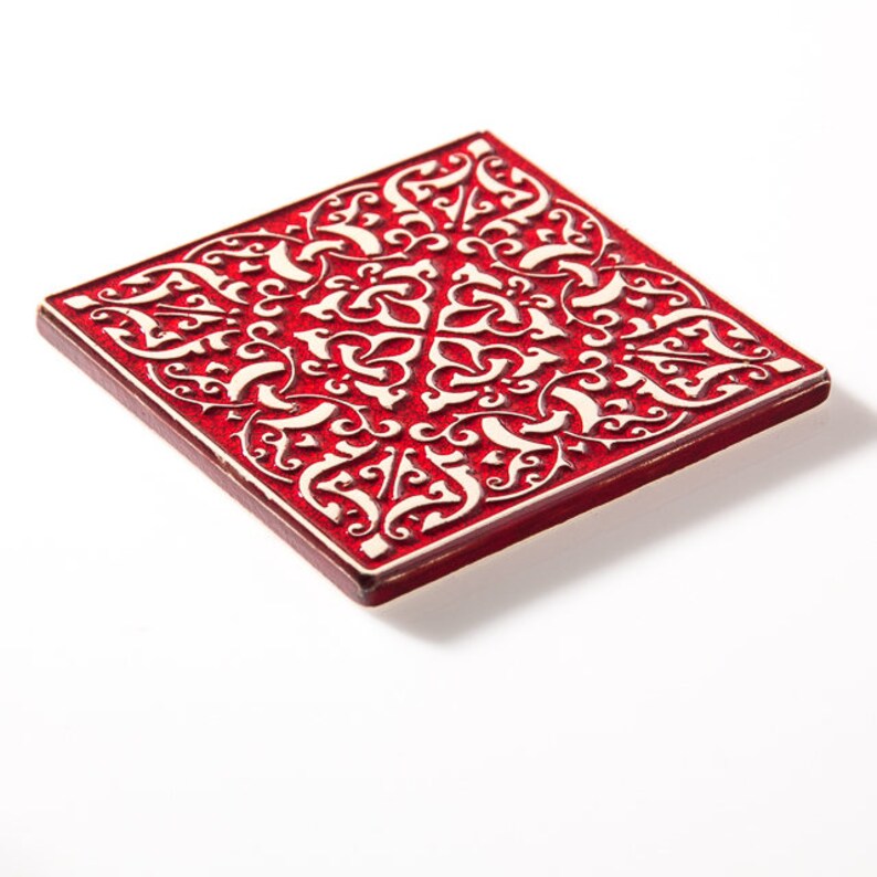 25 Tiles With Ornaments Red - Etsy