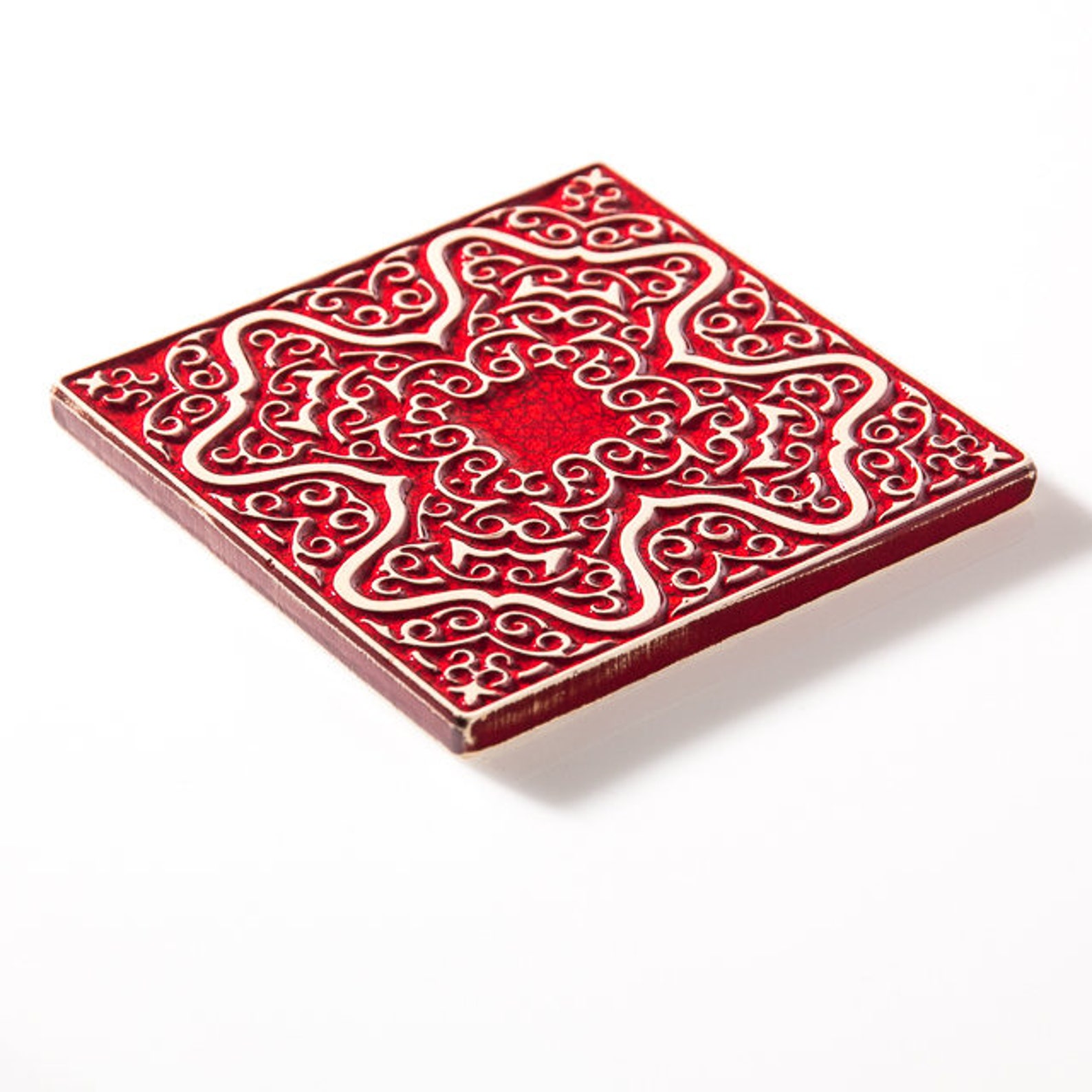 25 Tiles With Ornaments Red - Etsy