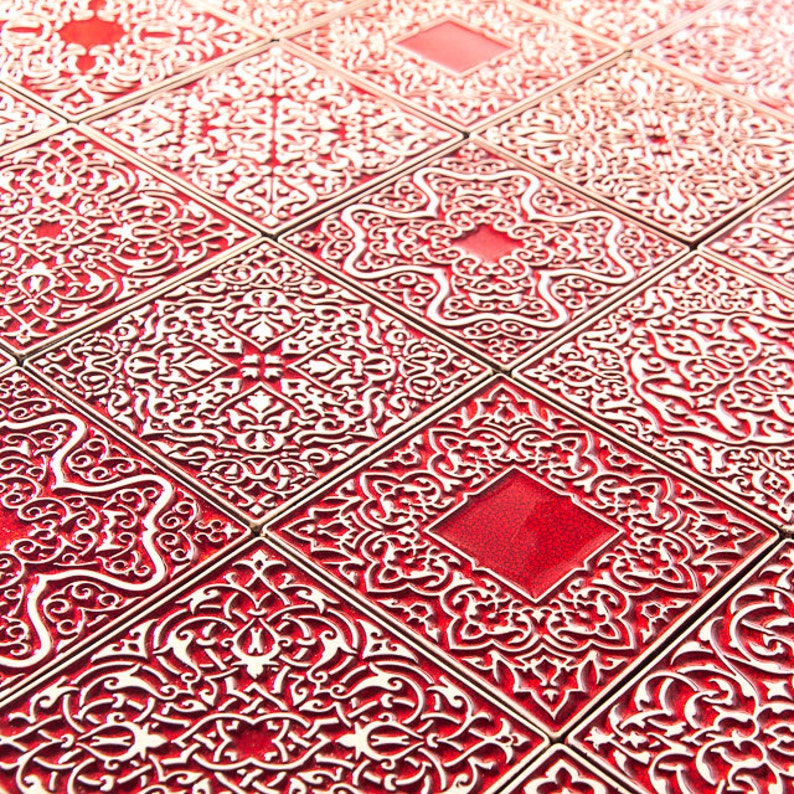 25 Tiles With Ornaments Red - Etsy