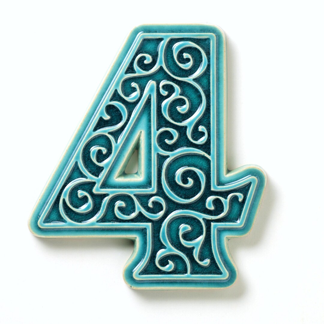 Ceramic House Number 4 Turquoise - Etsy