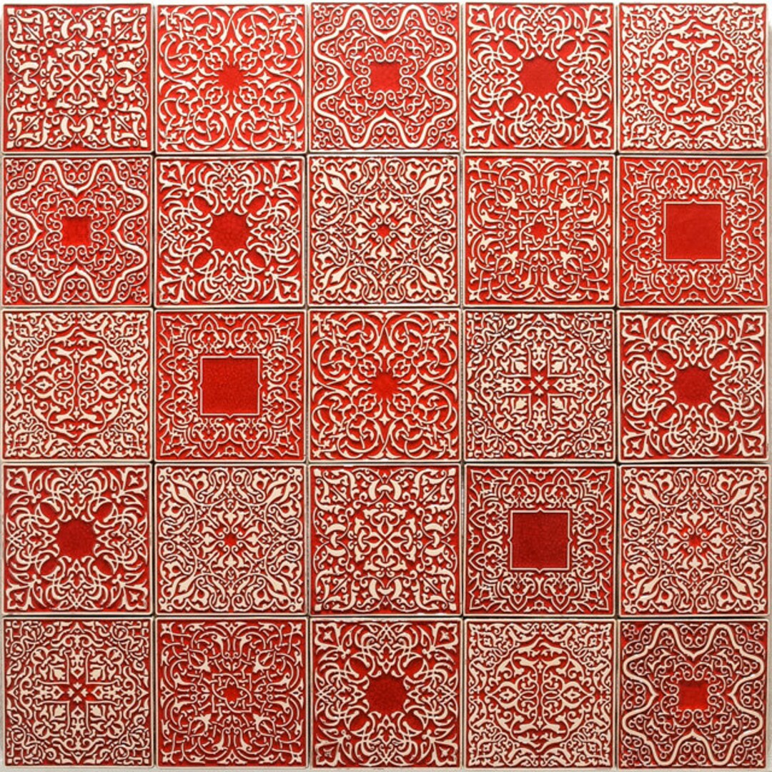 25 Tiles With Ornaments , Red - Etsy