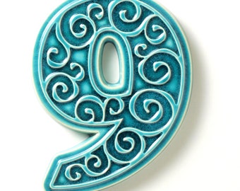Ceramic house number 2 turquoise | Etsy