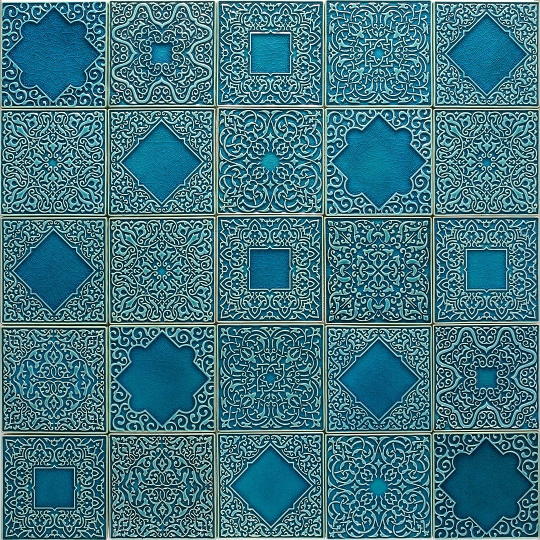 25 Tiles With Ornaments Turquoise No.2 - Etsy