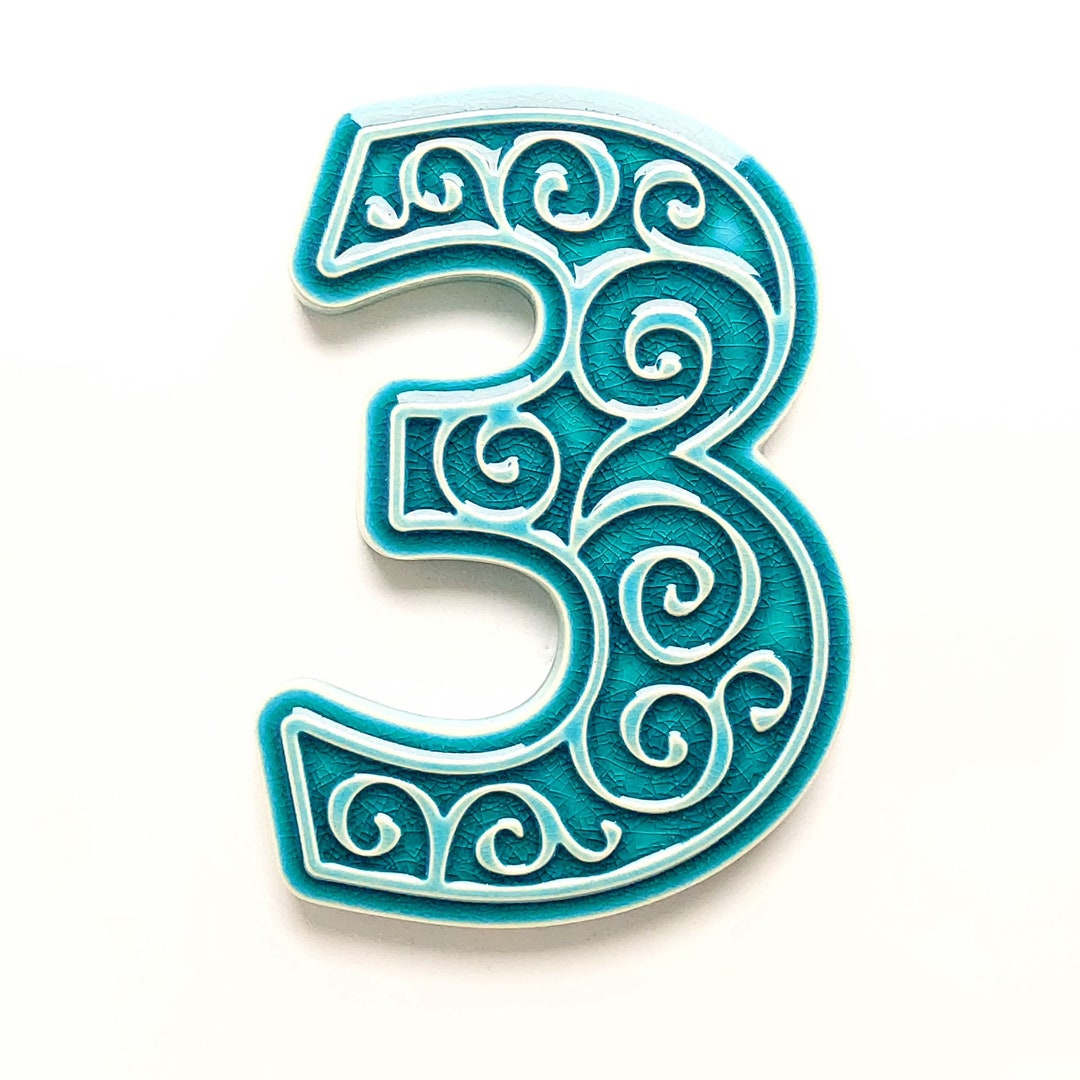 Ceramic House Number 3, Turquoise - Etsy
