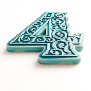 Ceramic House Number 4, Turquoise - Etsy