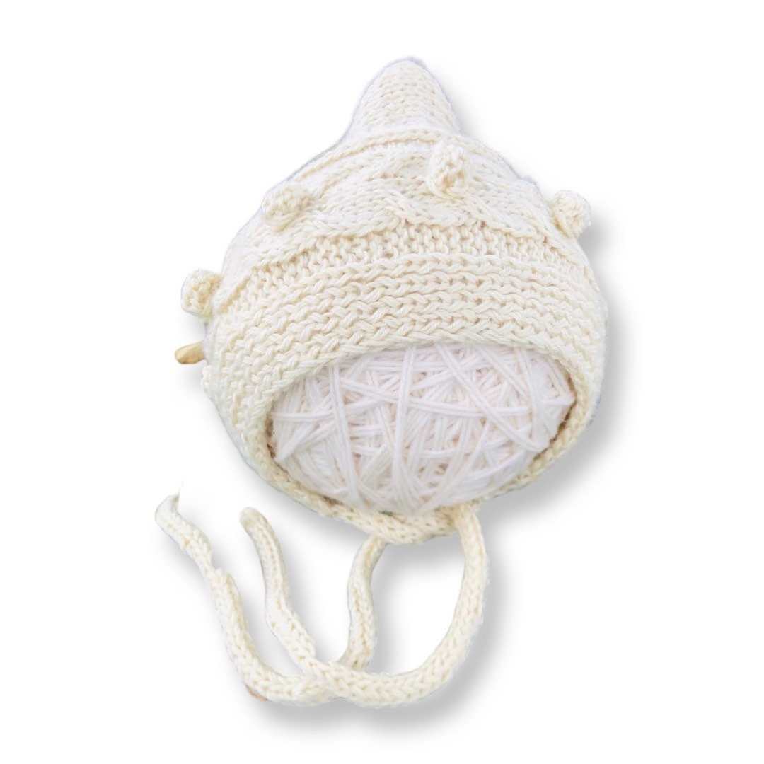 Knitted Ivory Pixie Bonnet, Knit Popcorn Winter Hat for Baby Kids - Etsy