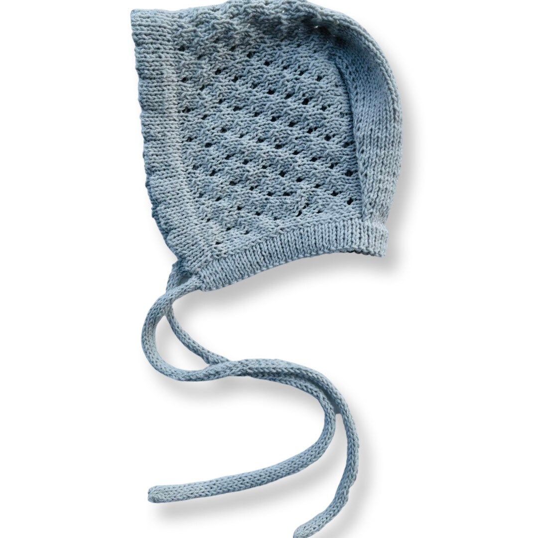Baby Bonnet, Gray Cotton Bonnet, Baby Girl, Baby’s Knitted Bonnet ...
