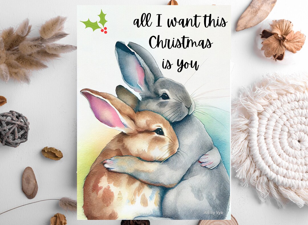 PRINTABLE All I Want for Christmas Card Rabbit Couple - Etsy UK