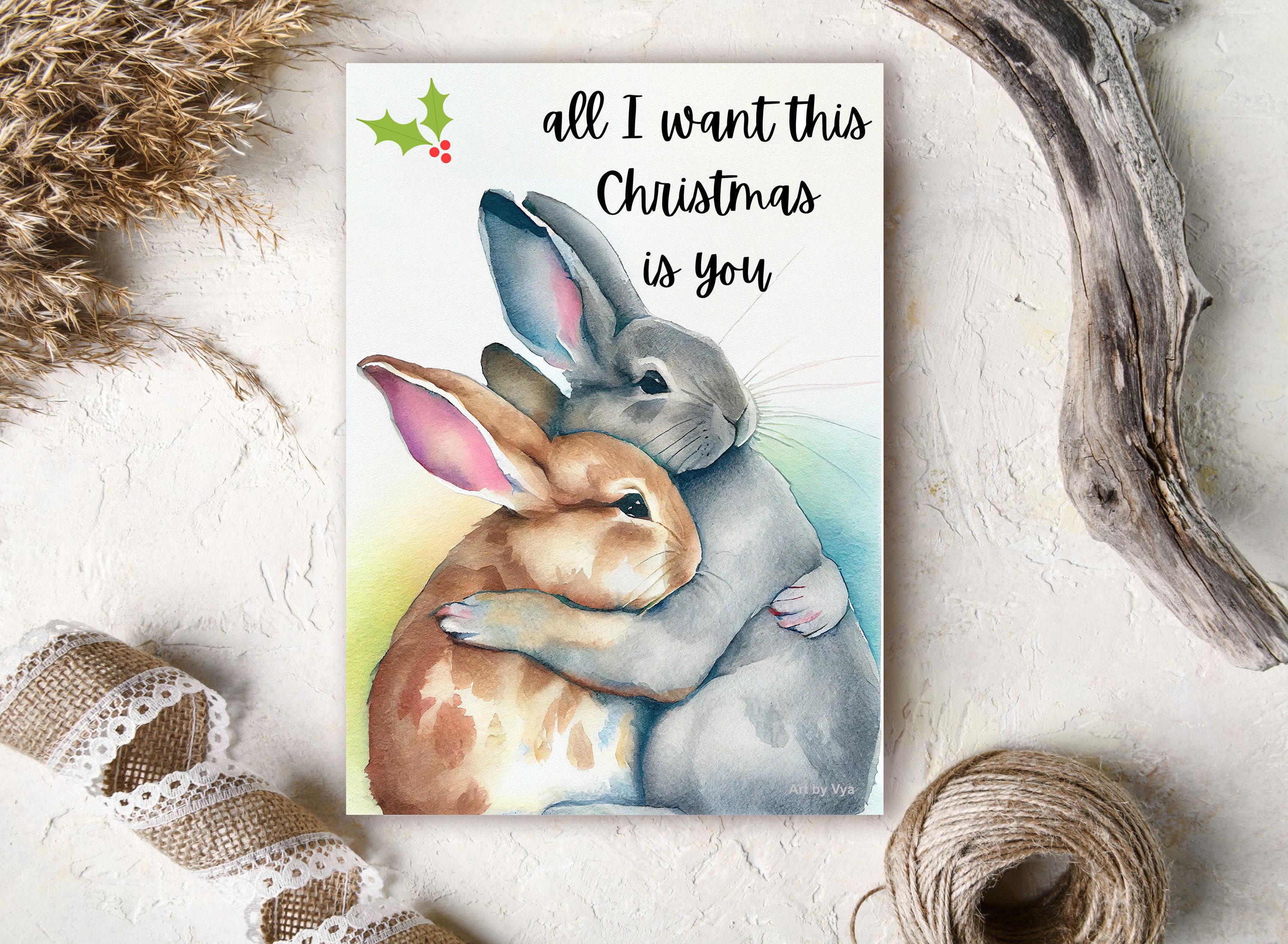 PRINTABLE All I Want for Christmas Card Rabbit Couple - Etsy UK
